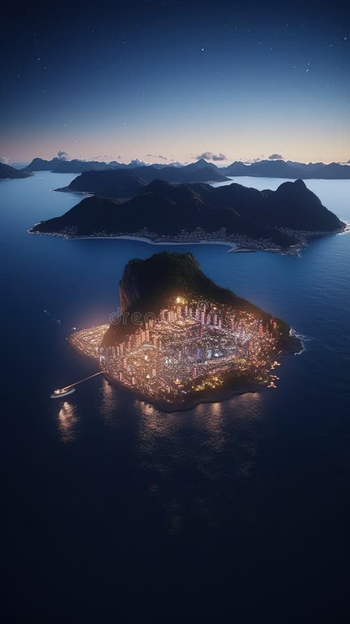 Surreal and Exquisite CG Render of Night Time of an Island Stock ...