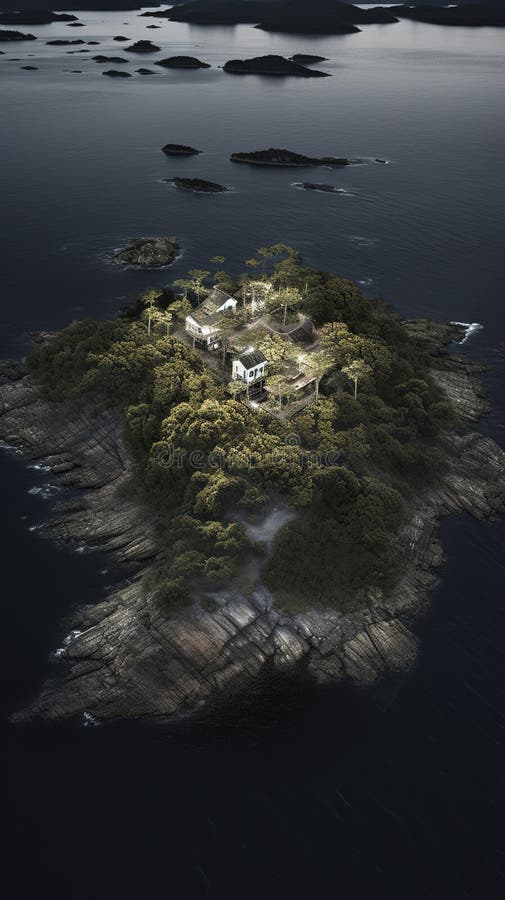 Surreal and Exquisite CG Render of Night Time of an Island Stock ...