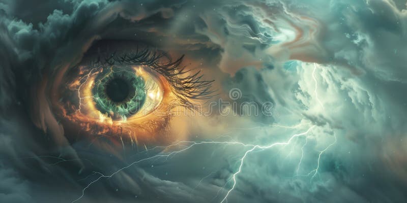 Surreal Eye Amidst a Stormy Cloudscape with Lightning Stock Image ...