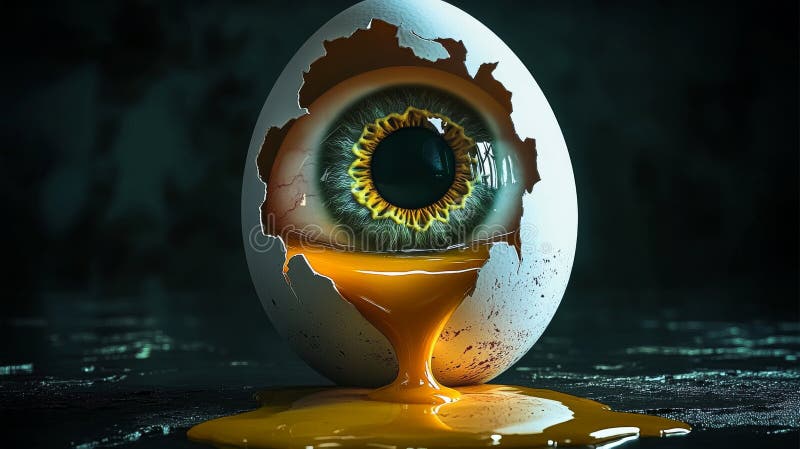Surreal Eye Breaking through an Egg with Yolk Flowing Stock Photo ...