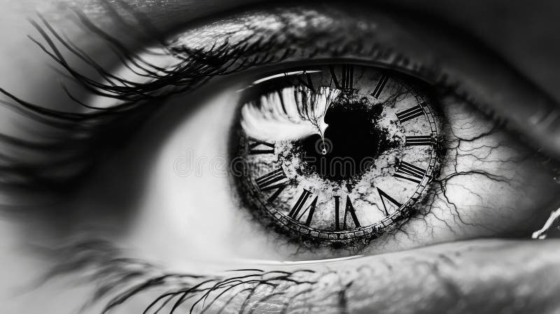 Surreal Eye with Clock Elements Symbolizing Time and Perception Stock ...