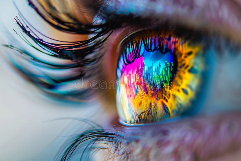 Surreal Eye Close Up with a Colorful Iris Reflecting Abstract Artistic ...