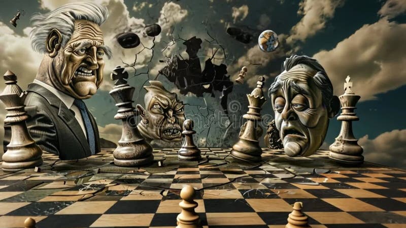 Surreal Faces on a Chessboard Stock Video - Video of distortion ...