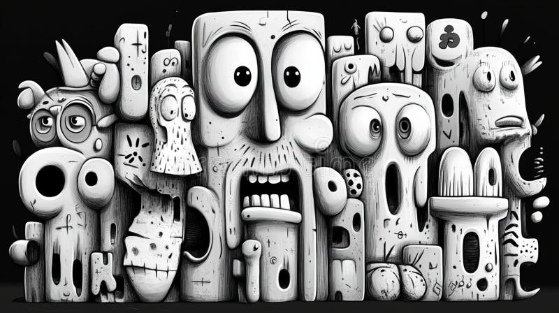 Surreal Faces with Exaggerated Features on Dark Background Stock Photo ...