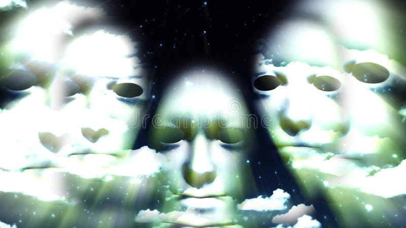 Surreal Faces Float among Clouds Stock Video - Video of lips, head ...