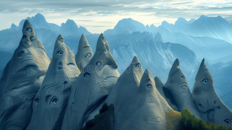 Surreal Faces on Mountain Range Stock Image - Image of scenic, serene ...