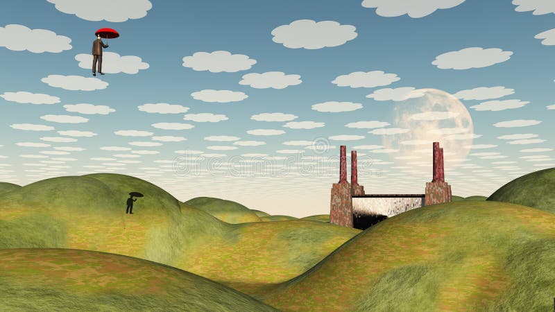 Surreal Pasture Factory Landscape Stock Illustration - Illustration of ...