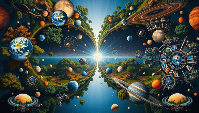 Cosmic Convergence of Infinite Realms Stock Image - Image of planets ...