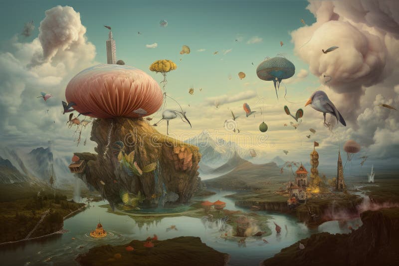A Surreal and Fantastical World, with Floating Objects and Creatures ...