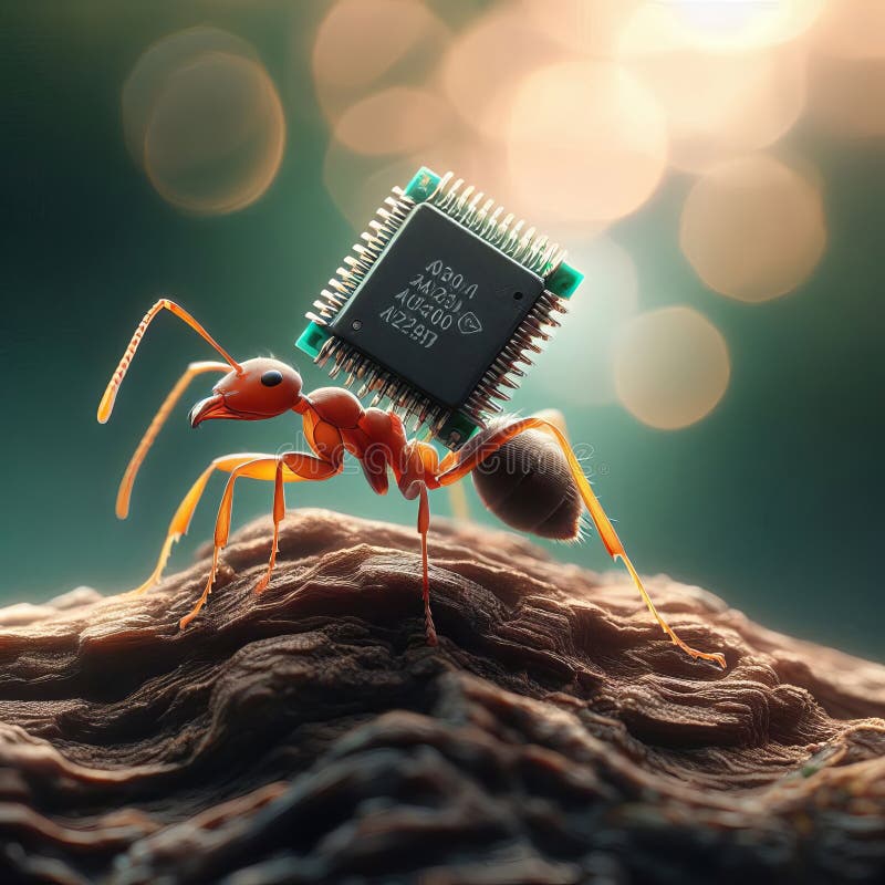 A Surreal Fantasy Illustration of an Ant Holding a Detailed Processor ...