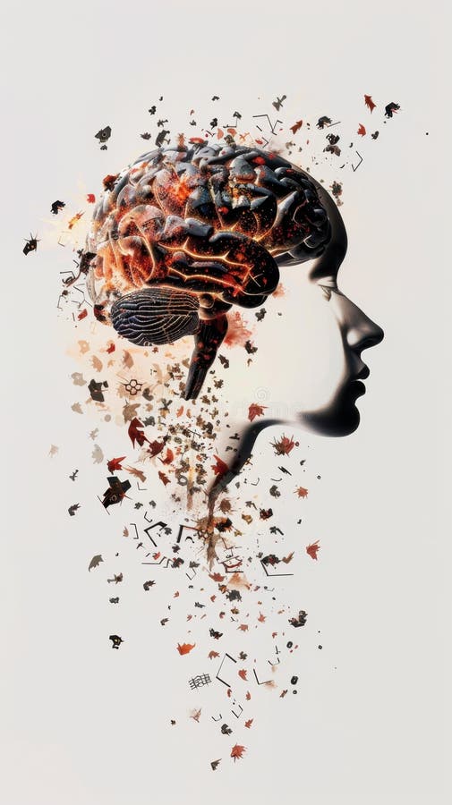 Surreal Female Silhouette with Exploding Brain and Musical Elements ...