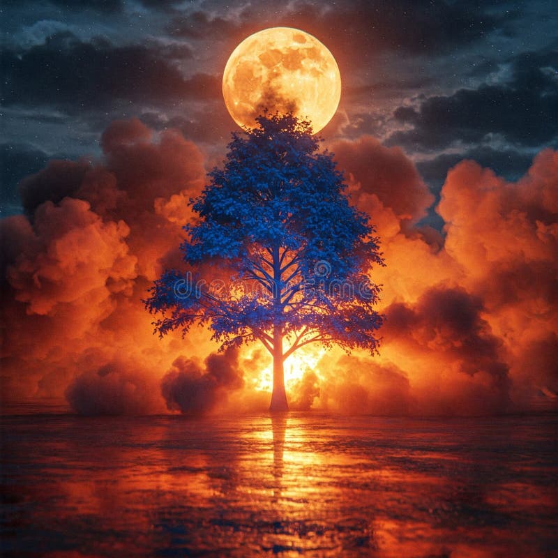 Surreal Fiery Tree Landscape Stock Illustration - Illustration of ...