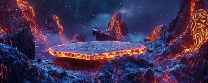 A Surreal Fire Lava Podium Setup with a Transparent Podium Floating ...