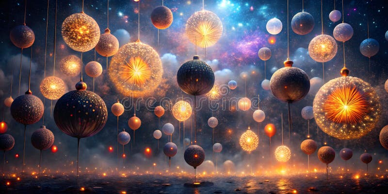 Surreal Firework-like Orbs Floating in a Dark Atmosphere Stock ...