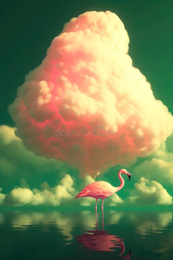 Surreal Flamingo Under Cloud Stock Illustration - Illustration of water ...