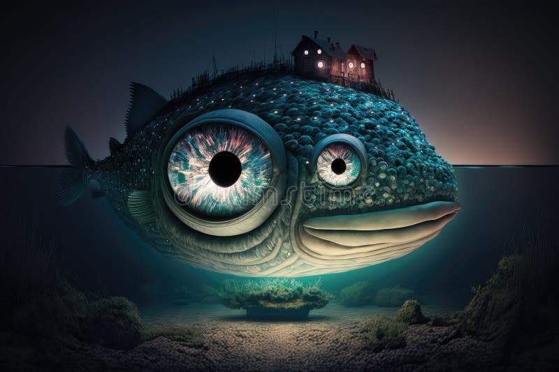 A Surreal Float Island in the Shape of a Giant Fish, with Eyes that ...