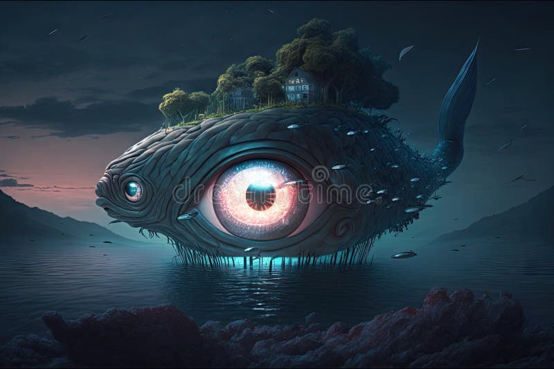 A Surreal Float Island in the Shape of a Giant Fish, with Eyes that ...