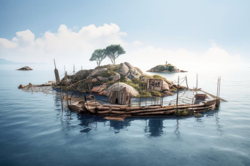 Surreal Float Island Surrounded by the Wreckage of a Shipwreck, with ...
