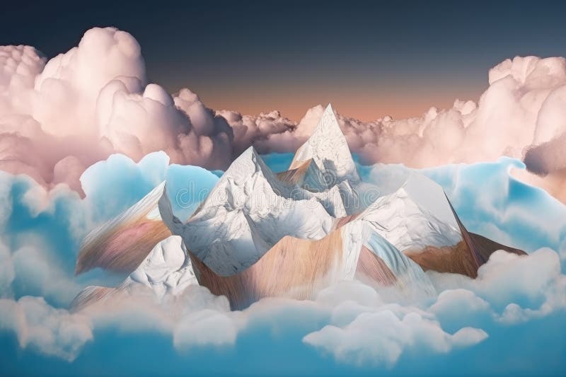 Surreal Float Landscape with Abstract Mountain Range and Floating ...