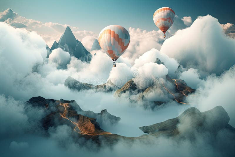 Surreal Float Landscape with Abstract Mountain Range and Floating ...