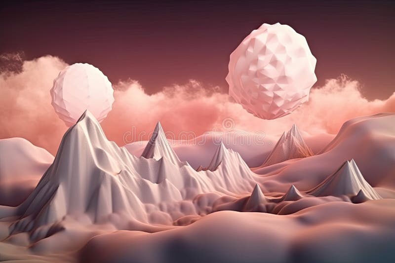 Surreal Float Landscape with Abstract Mountain Range and Floating ...