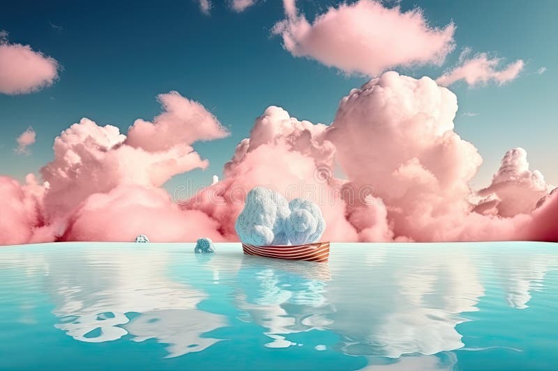 Surreal Float Landscape with Dreamlike Sky and Clouds Stock ...