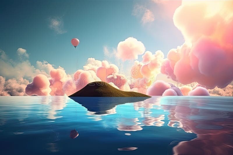 Surreal Float Landscape with Dreamlike Sky and Clouds Stock ...