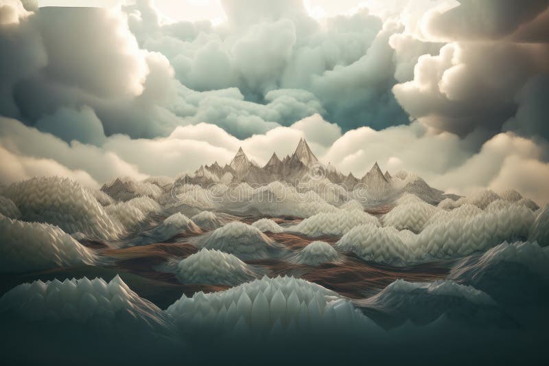 Surreal Float Landscape of Floating Mountains, with a Distant Storm on ...