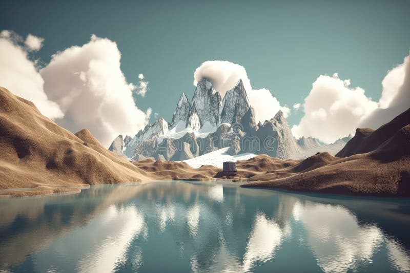 Surreal Float Landscape with Mountain Lake, Surrounded by Towering ...