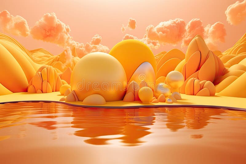 Surreal Float Landscape with Orange and Yellow Tones Stock Illustration ...