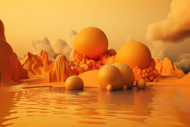 Surreal Float Landscape with Orange and Yellow Tones Stock Illustration ...