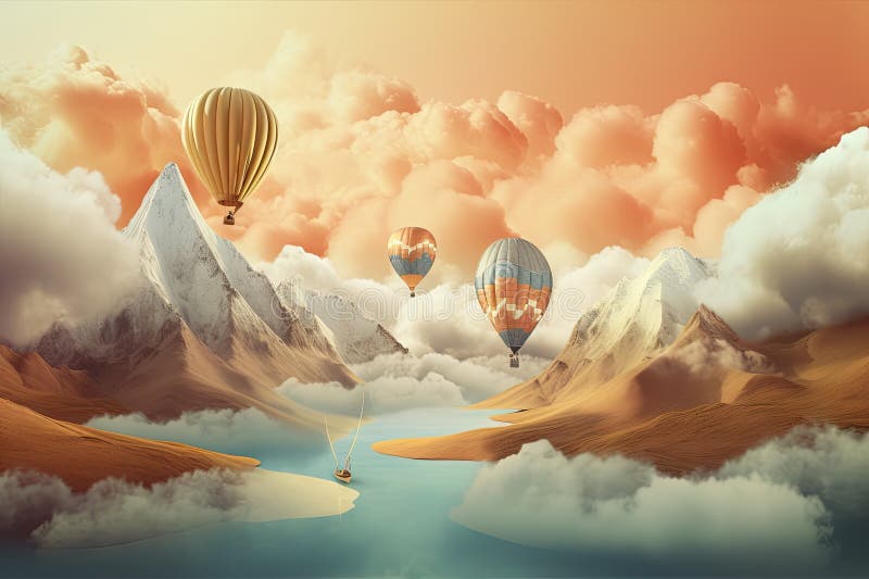 Surreal Float Landscape with Surrealistic Sky and Clouds, Floating Past ...