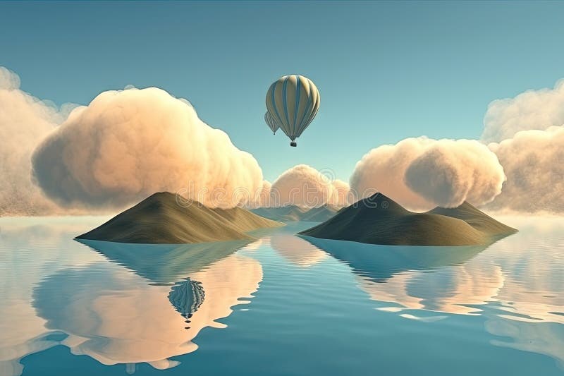 Surreal Float Landscape with Surrealistic Sky and Clouds, Floating Past ...