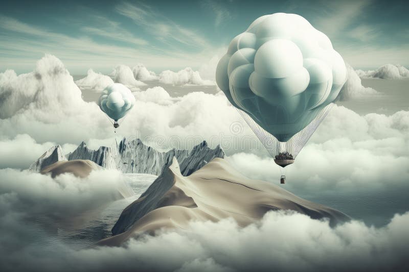 Surreal Float Landscape with Surrealistic Sky and Clouds, Floating Past ...
