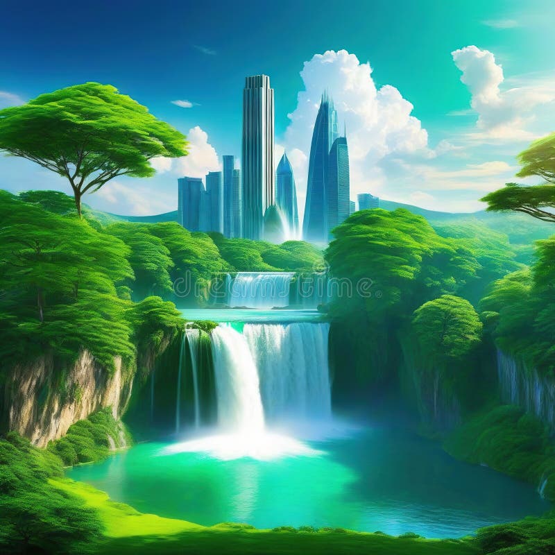 Surreal Float Landscape with Paradise Concept Stock Illustration ...