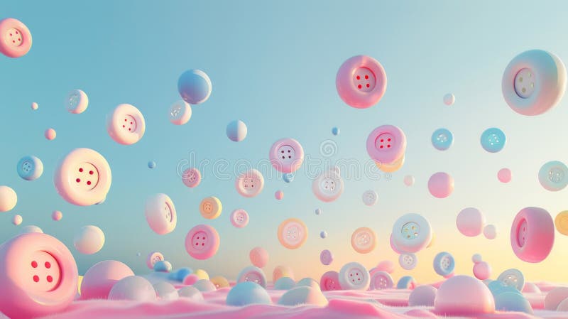 Surreal Floating Buttons Digital Artwork Gradient Backdrop Unique Design Concept For Projects