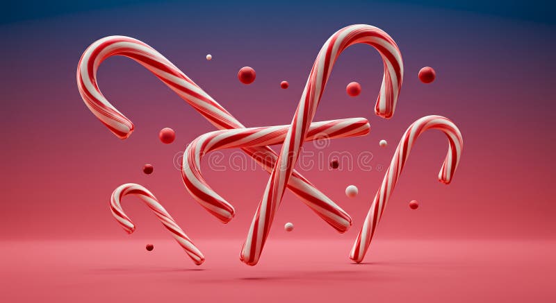 Surreal Floating Candy Canes: Red and White Sweets on Gradient Pink ...