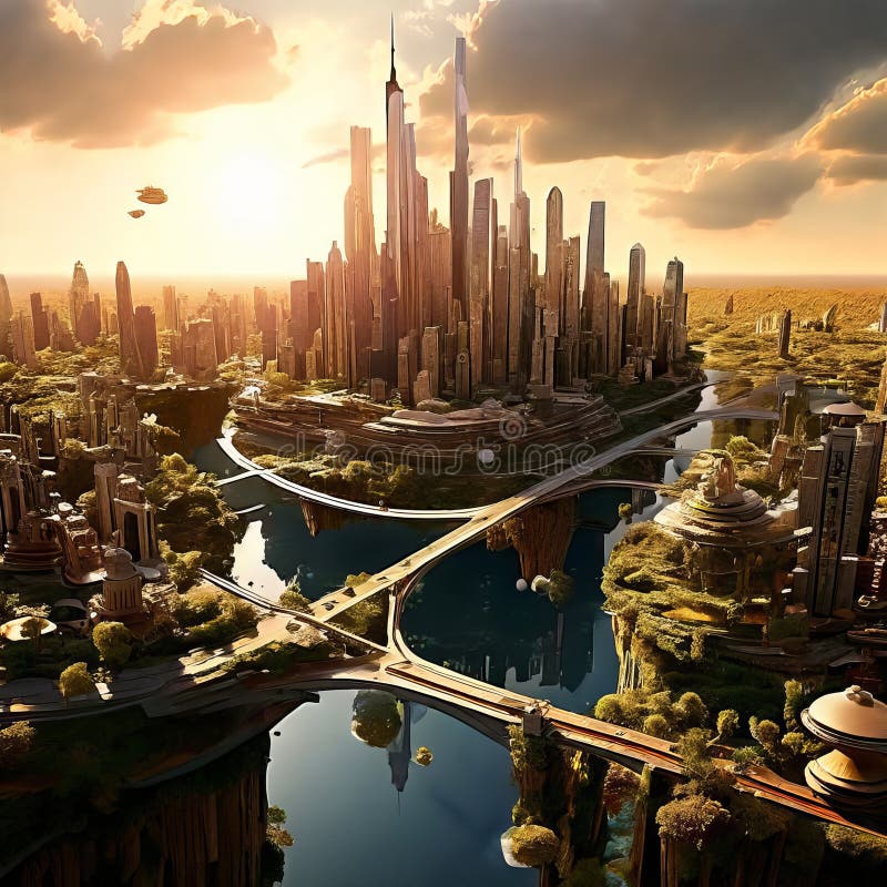 Surreal Floating City a Surreal City Floating Inthe Sky with Gr Stock ...