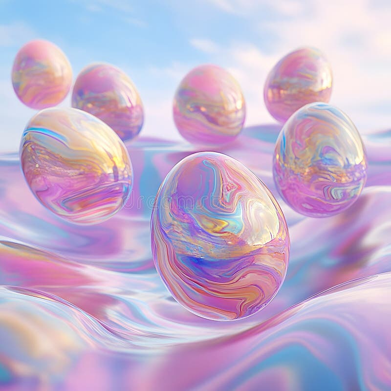 Surreal Floating Easter Eggs in a Dreamlike Fluid Universe Stock ...