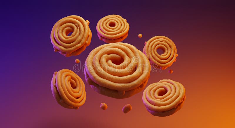 Surreal Floating Funnel Cakes: Pixelated 3D Render in Neon Gradient ...