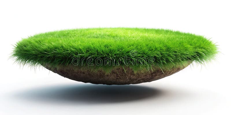 Surreal Floating Grass Island Minimalist Transparent Background Design ...