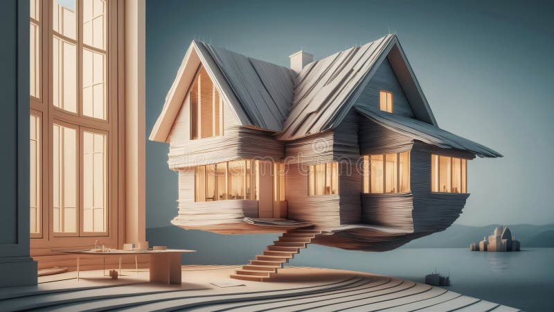 Surreal Floating House Design, Dream Home High Quality Image Stock ...