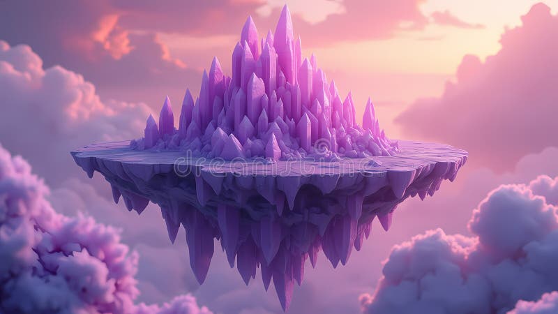 Surreal Floating Island with Structures and Pink Sky Stock Image ...