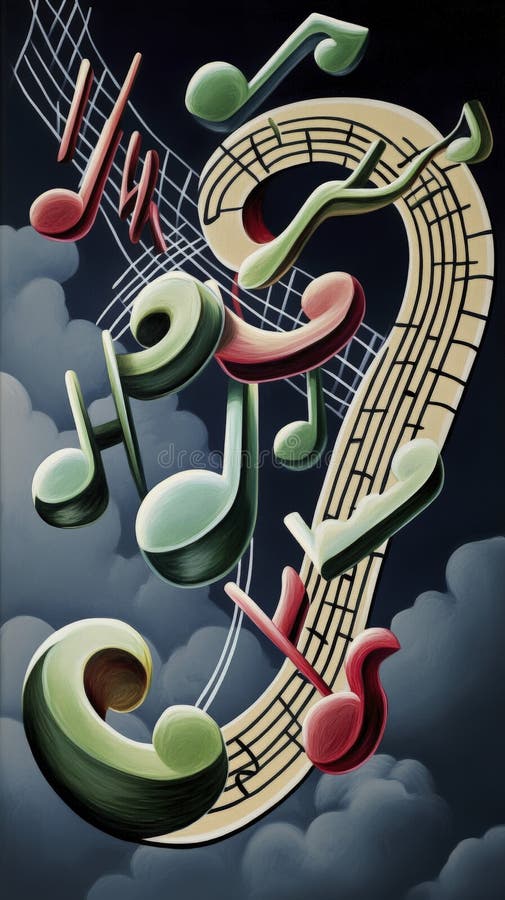 Surreal Floating Musical Notes with Cloudy Backdrop Stock Illustration ...