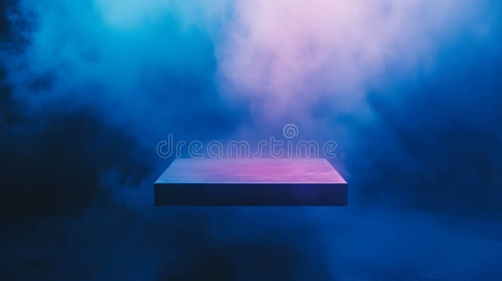 Surreal Floating Platform in Abstract Geometric Scene with Misty Blue ...
