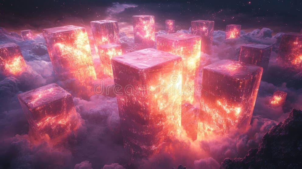 Surreal Floating Structures Glowing in Cosmic Landscape Stock Image ...