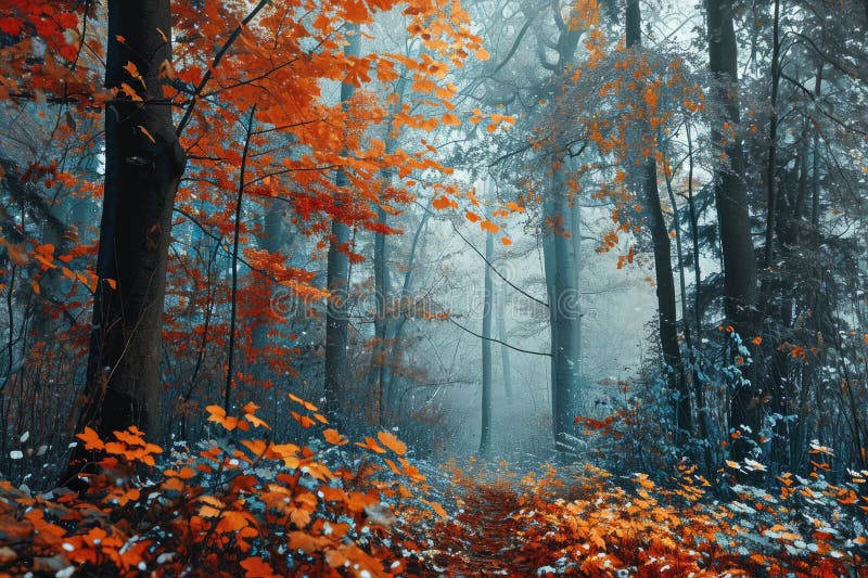 Surreal Forest in Autumn with Leaves Changing Colors, AI Generated ...