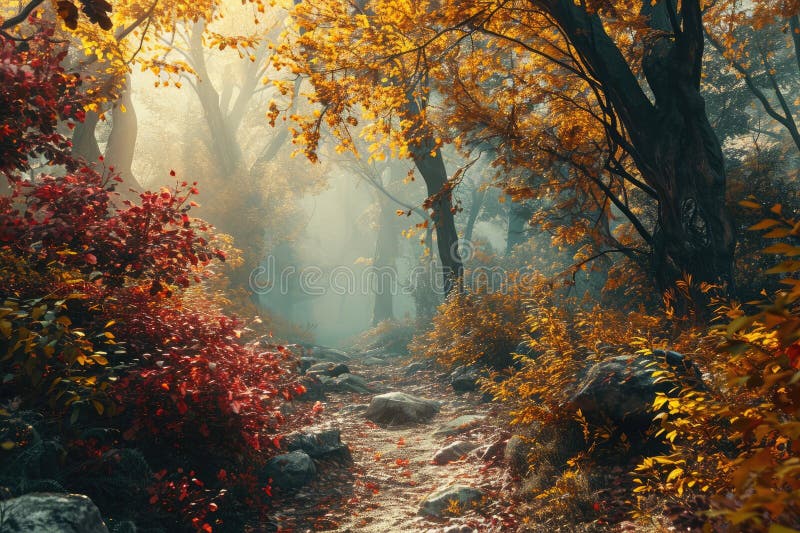Surreal Forest in Autumn with Leaves Changing Colors, AI Generated ...