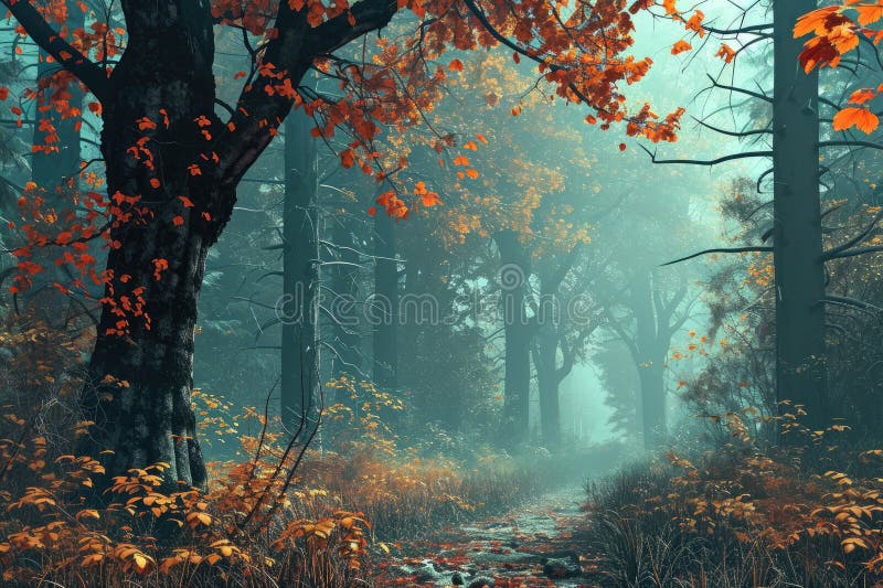 Surreal Forest in Autumn with Leaves Changing Colors, AI Generated ...
