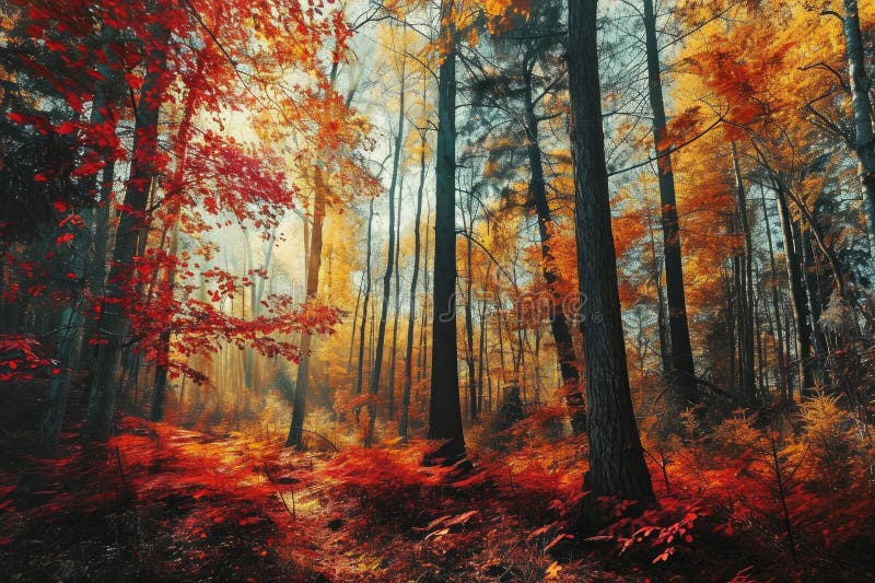 Surreal Forest in Autumn with Leaves Changing Colors, AI Generated ...